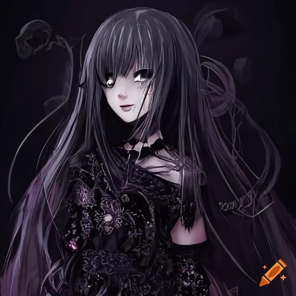 Gothic anime girl on a dark background on Craiyon