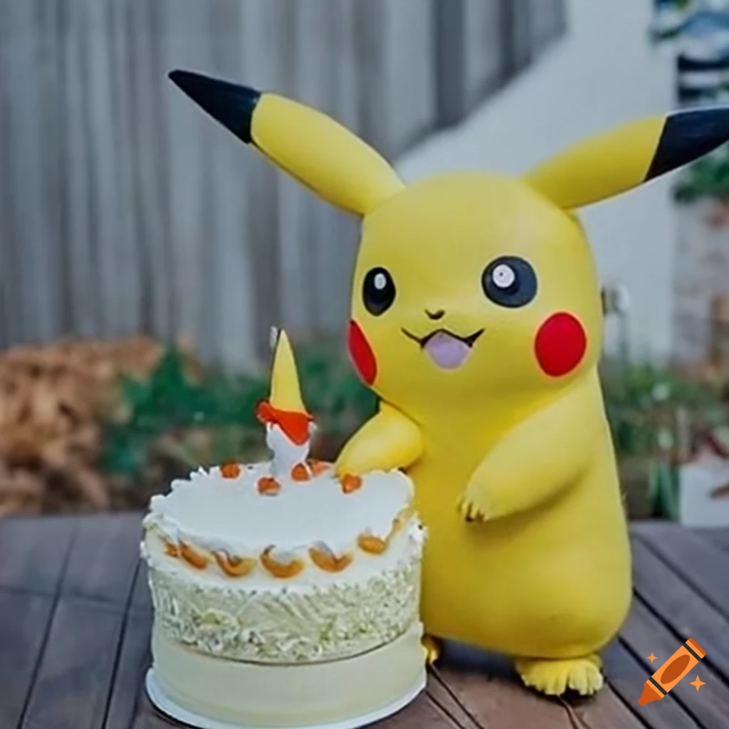 Pikachu holding a cake in high-quality analog photography on Craiyon