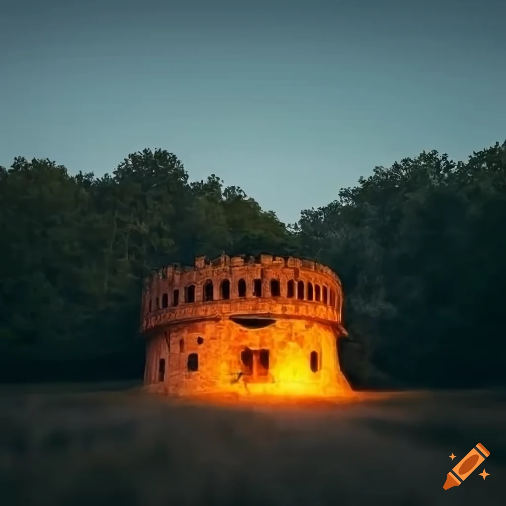 Detailed and realistic fort in natural surroundings during sunset on ...