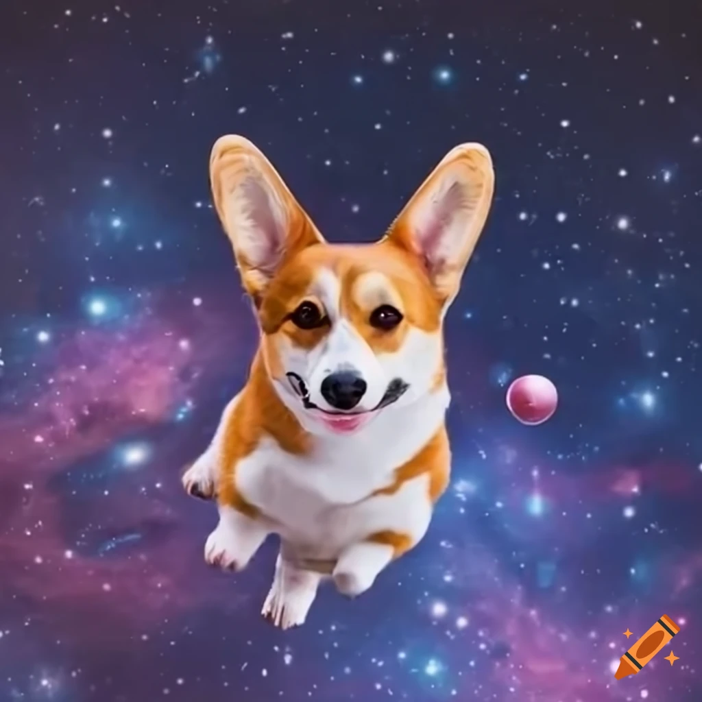 Corgi flying through space on Craiyon