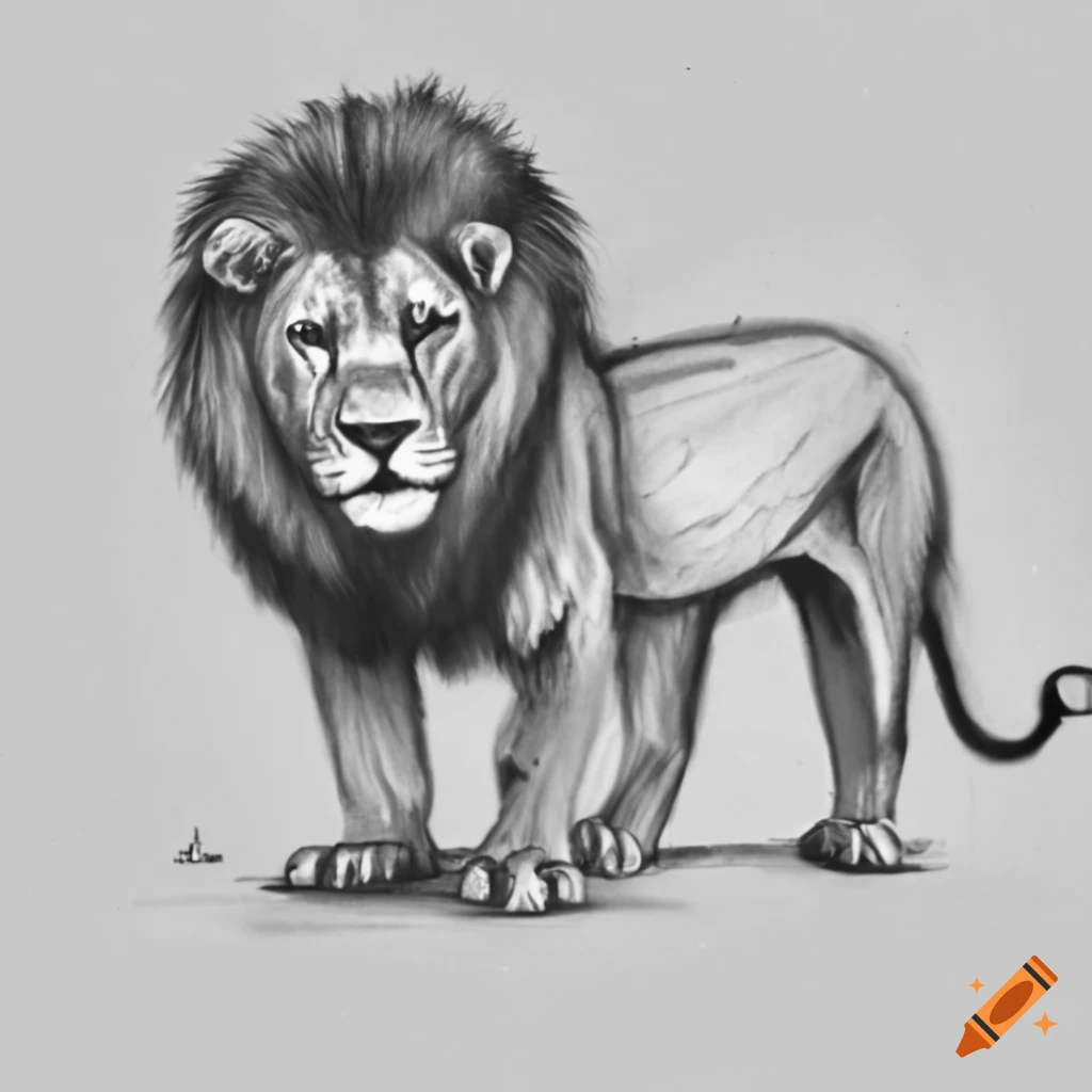 Lion pointing to a rocket blueprint on Craiyon