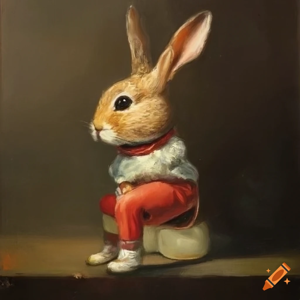 Rabbit wearing sneakers in a 20th century oil painting on Craiyon