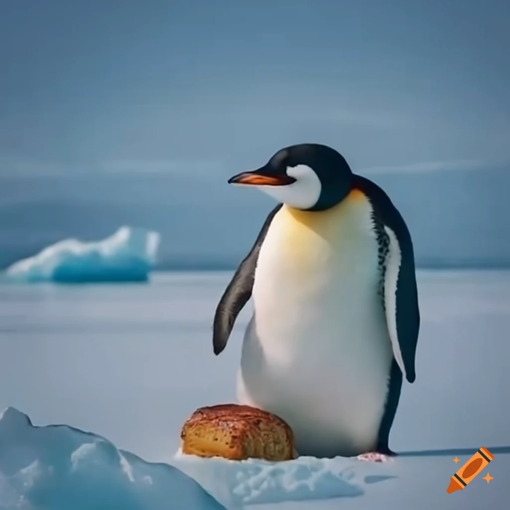 Cute penguin baking bread in antarctica on Craiyon