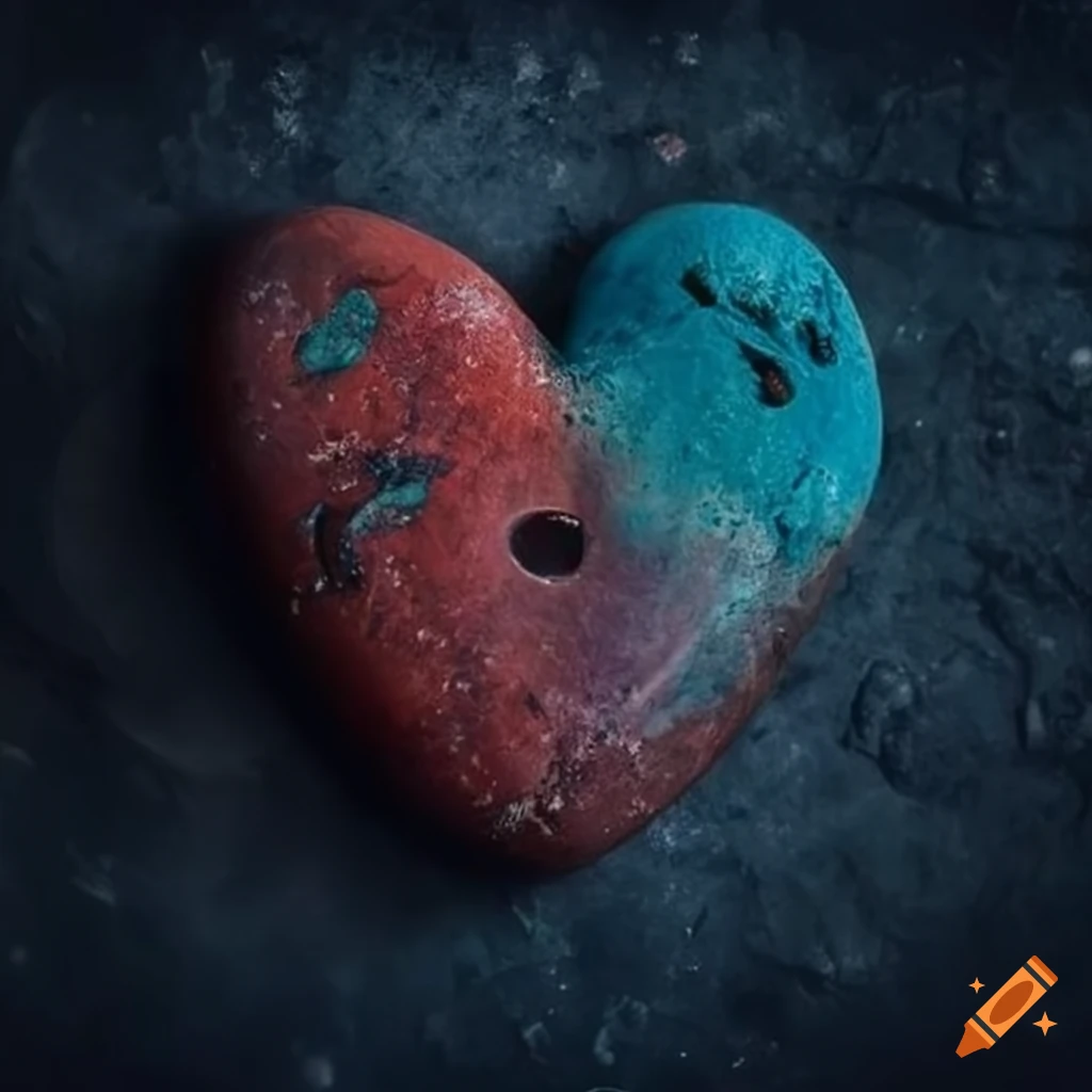 Moody picture of a sad heart made out of stone on a stormy night on Craiyon