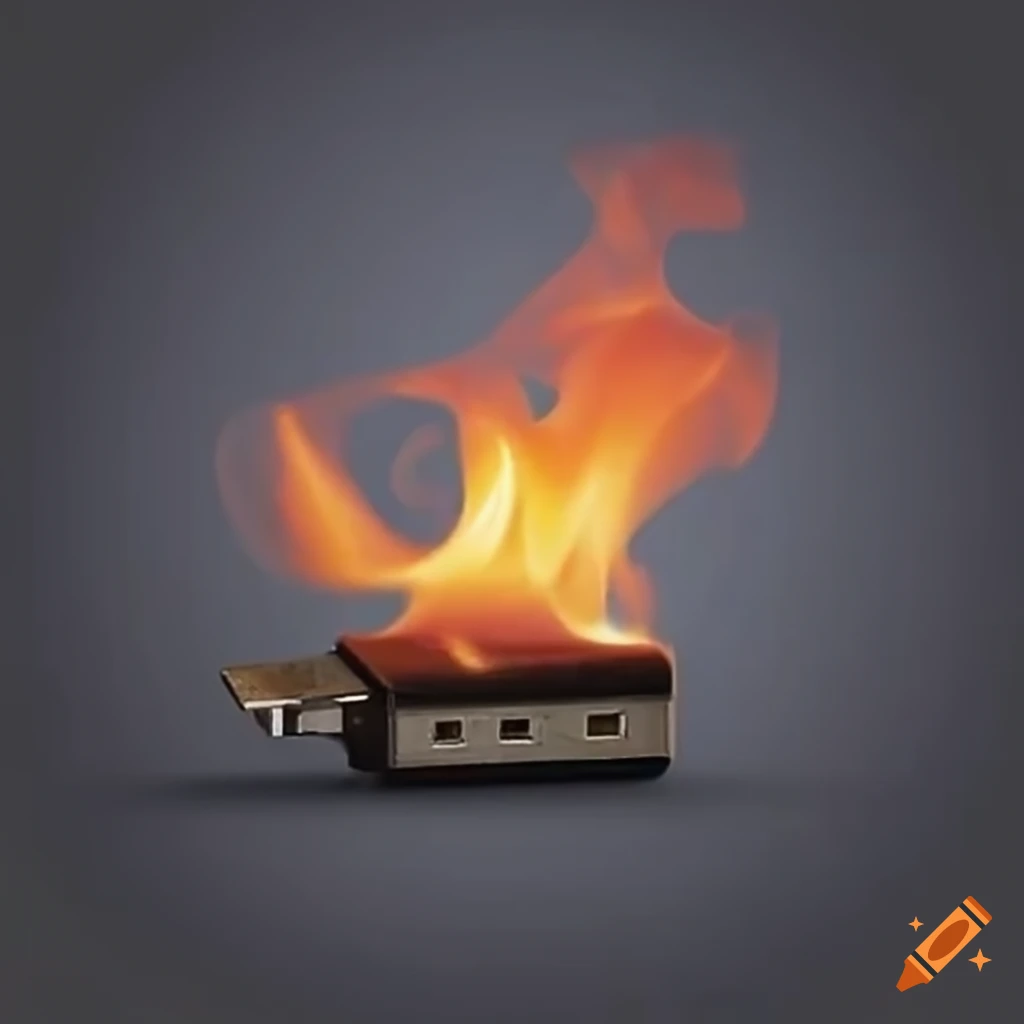 Usb drive engulfed in realistic flames on Craiyon