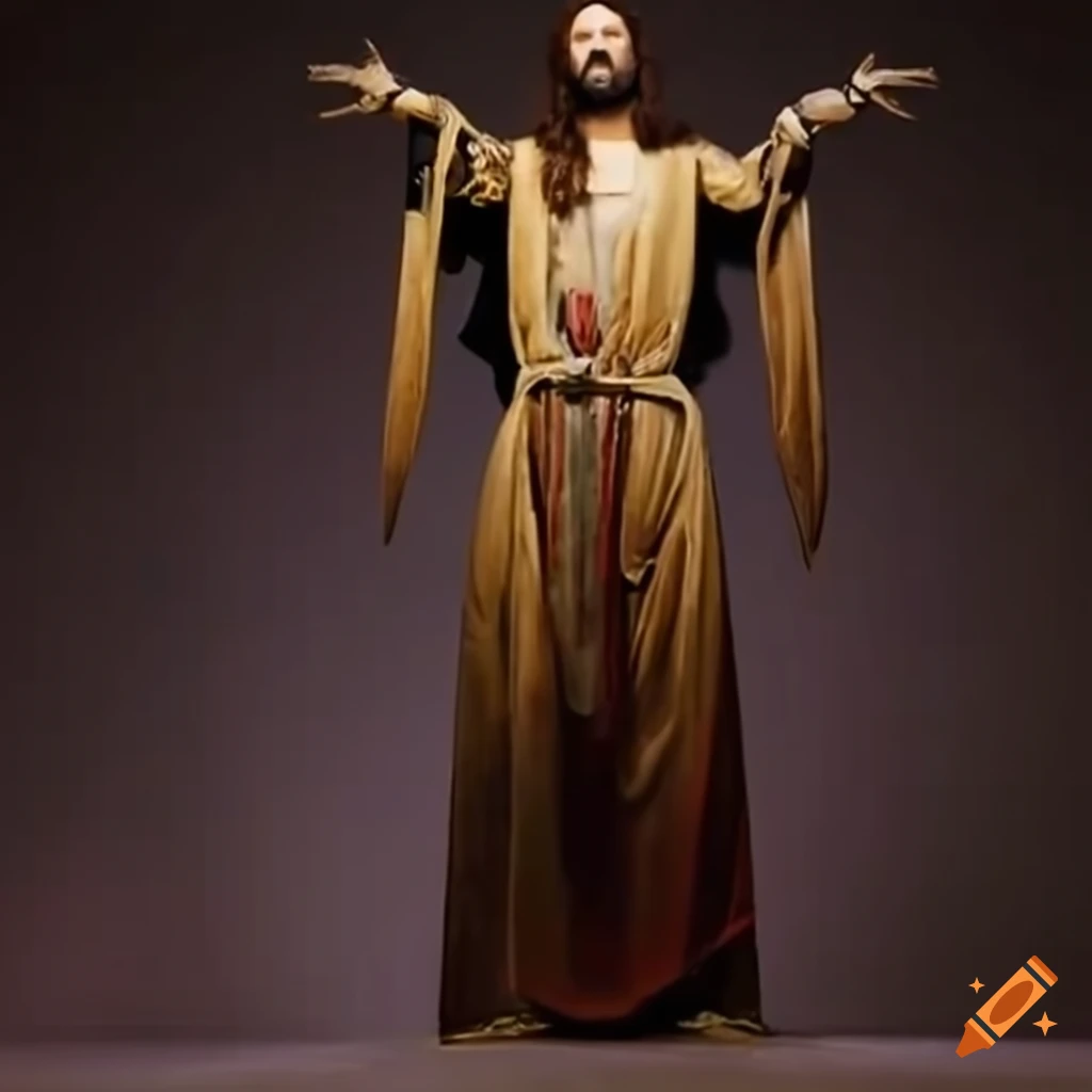 Depiction of a robot representing jesus christ as a savior on Craiyon