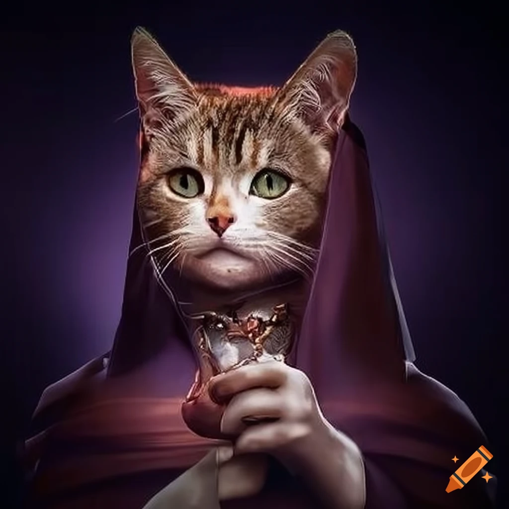 Elegant female cat in cleric's robes on Craiyon