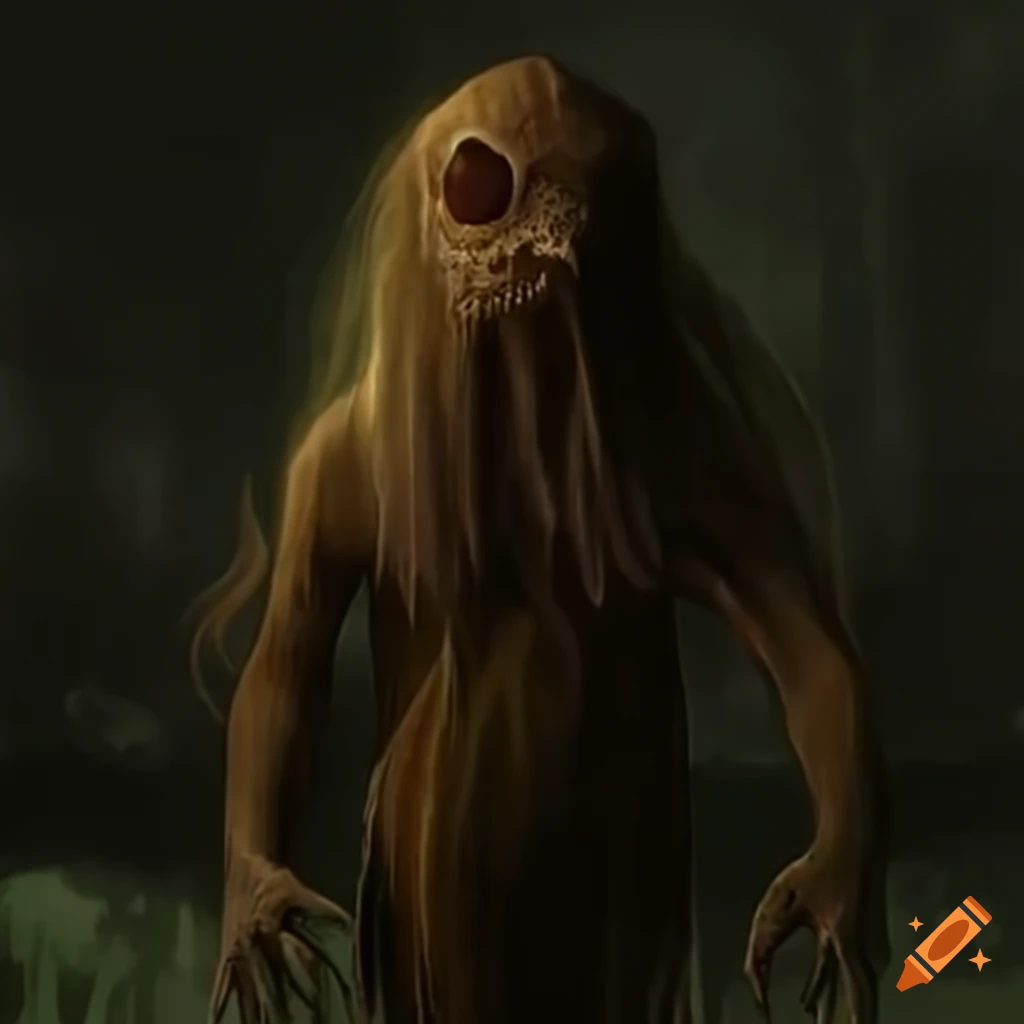 Slavic tall pale creature walking among the trees on Craiyon