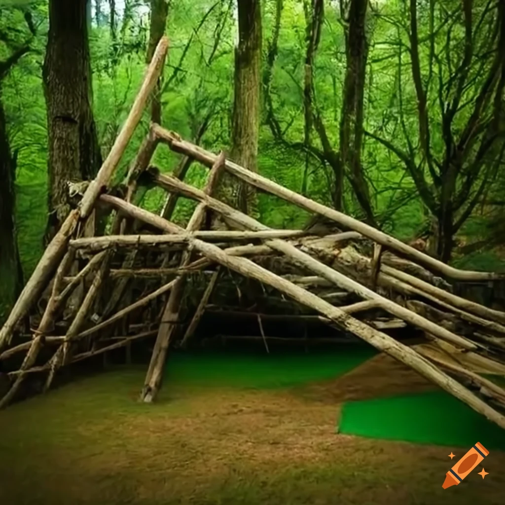 Surreal wooden fort in the forest on Craiyon