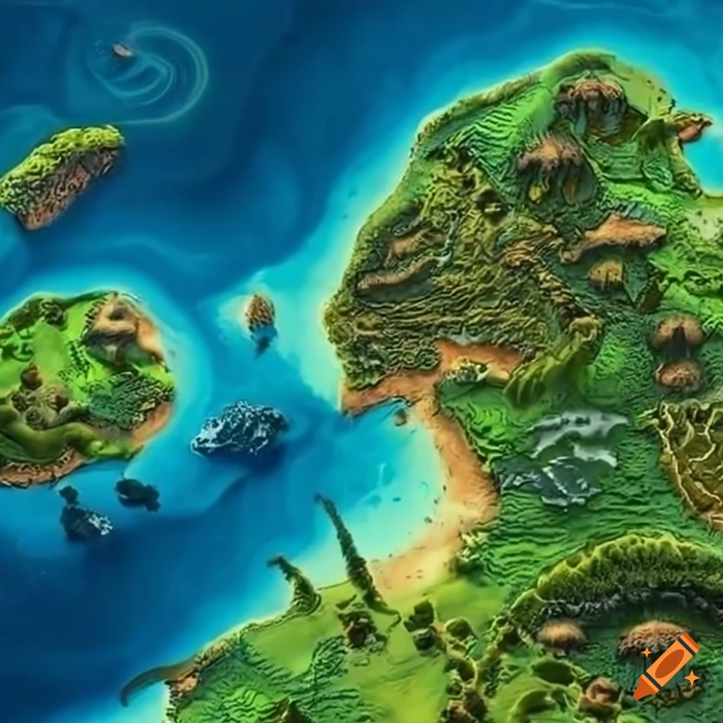 Map of a natural fantasy island on Craiyon