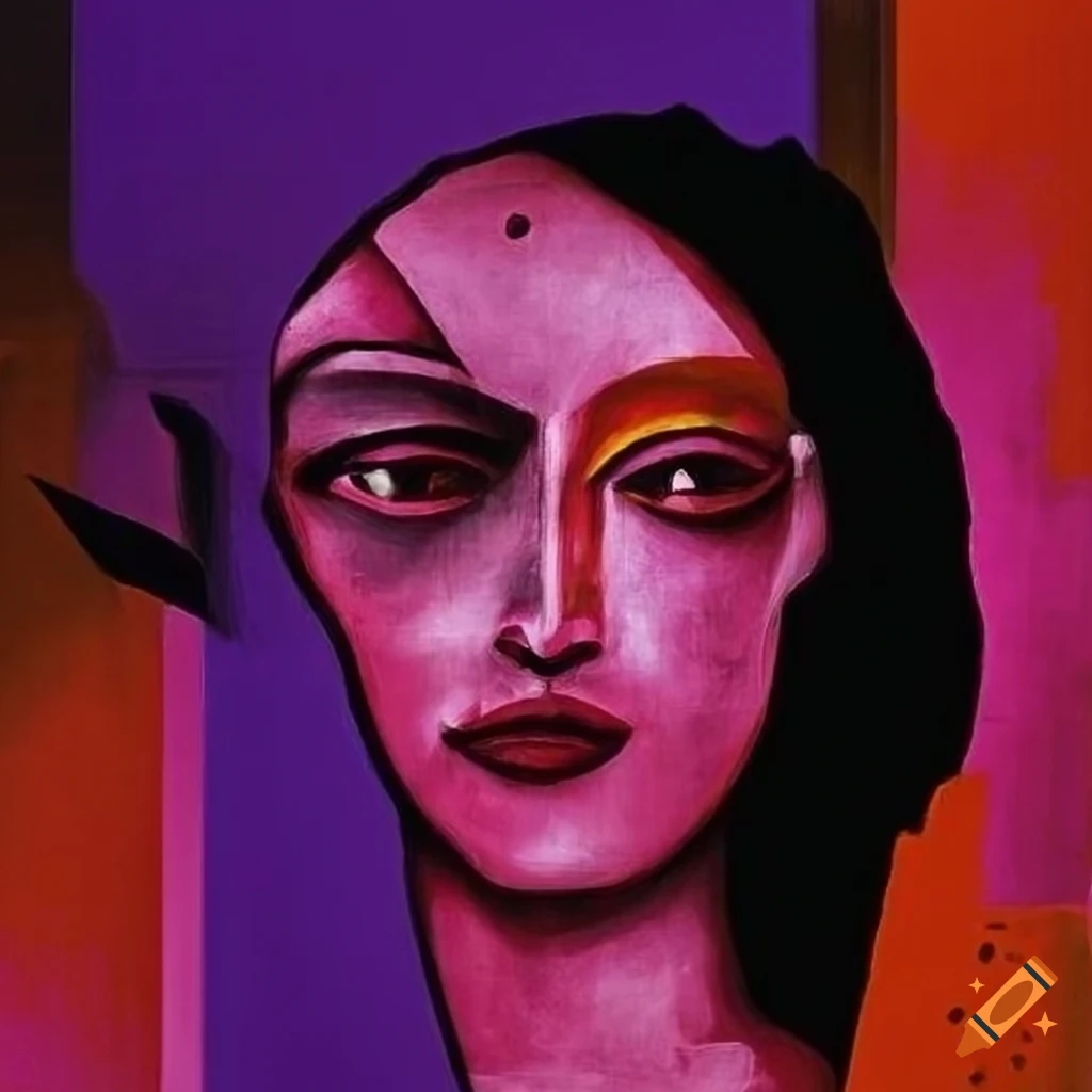 Surrealistic cubist doodles of face, rose, and various colors on Craiyon