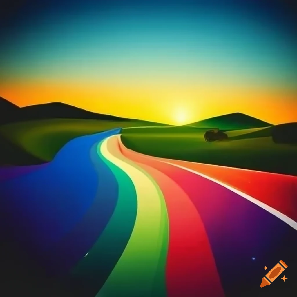 Colorful rainbow road in a landscape on Craiyon