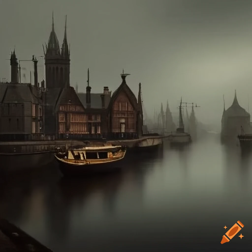 Victorian gloomy harbor on Craiyon