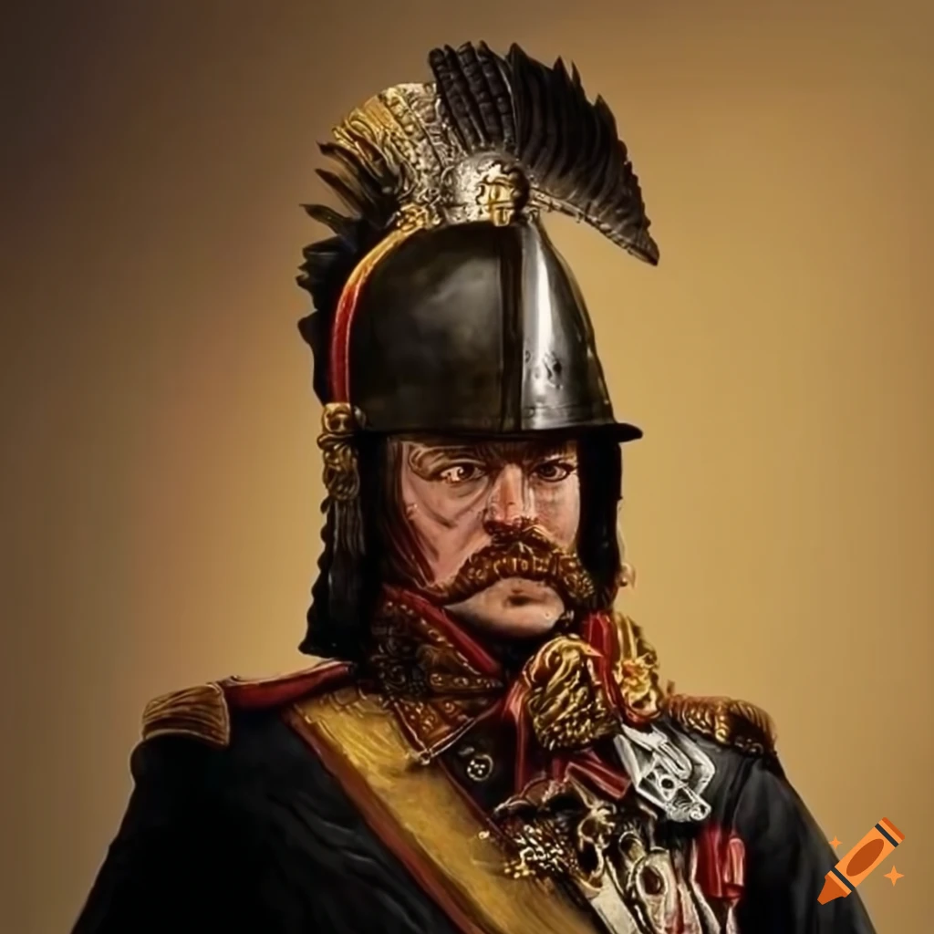 Prussian general with a polish winged hussar helmet on Craiyon