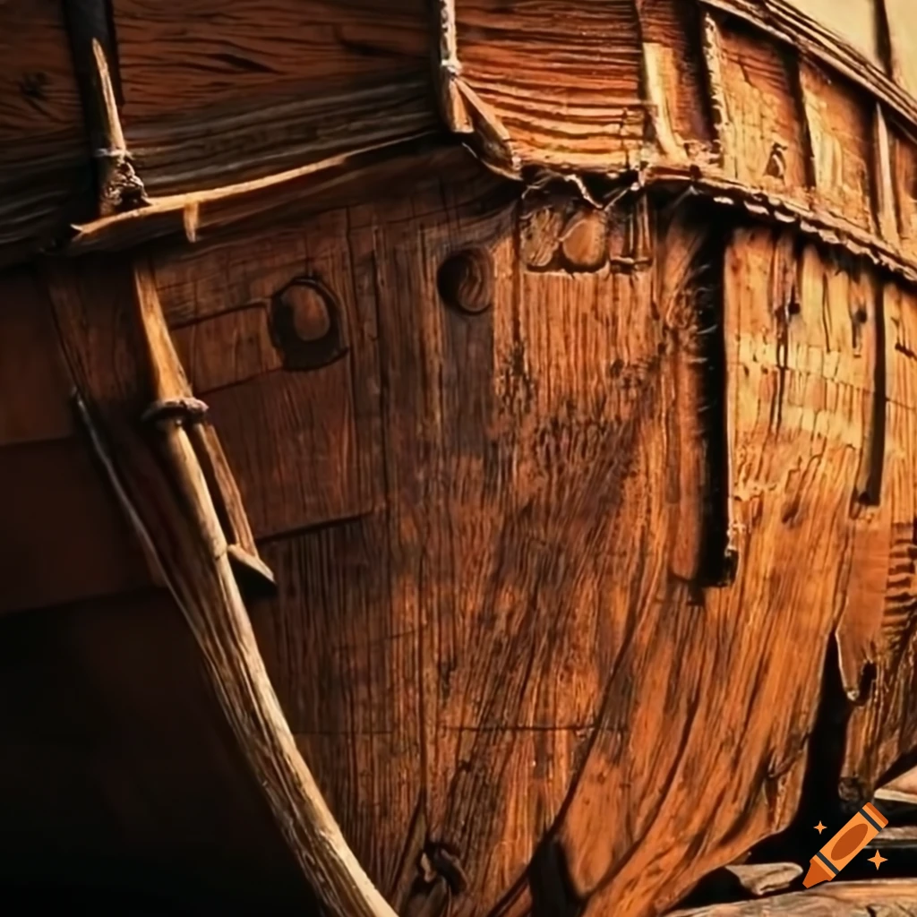 Closeup of detailed medieval ship hull on Craiyon