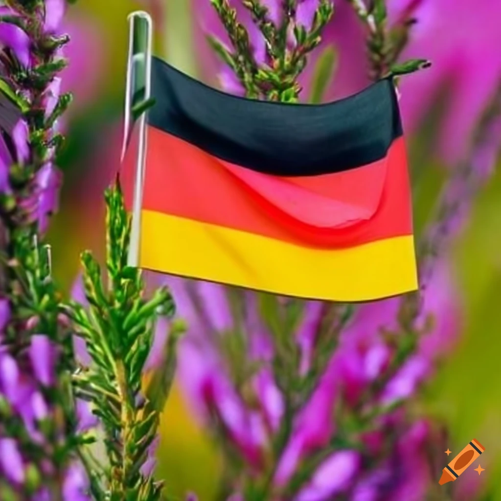 German flag next to purple erica flower on Craiyon
