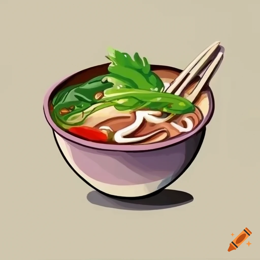 Cartoon drawing of a bowl of pho on Craiyon
