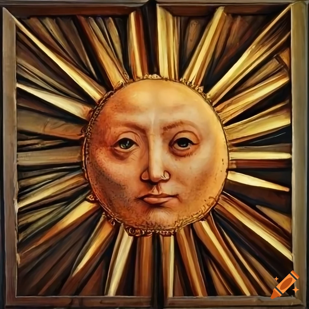 Medieval sun with light rays in the style of hans memling on Craiyon