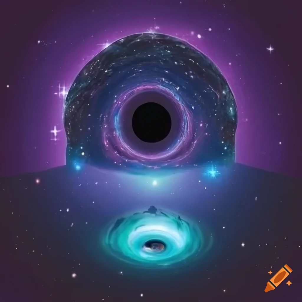 Cosmic realm with a mesmerizing black hole surrounded by shimmering stars on Craiyon