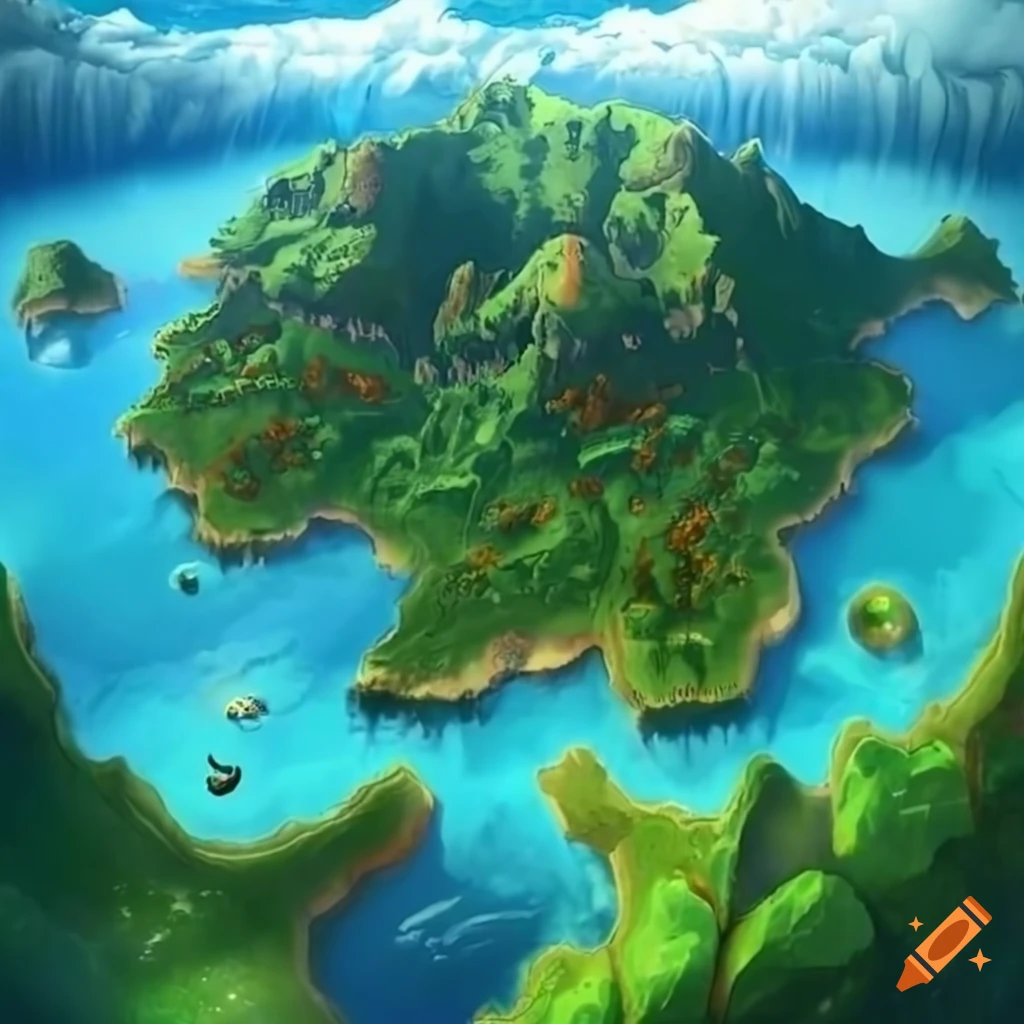 Map of a natural fantasy island on Craiyon