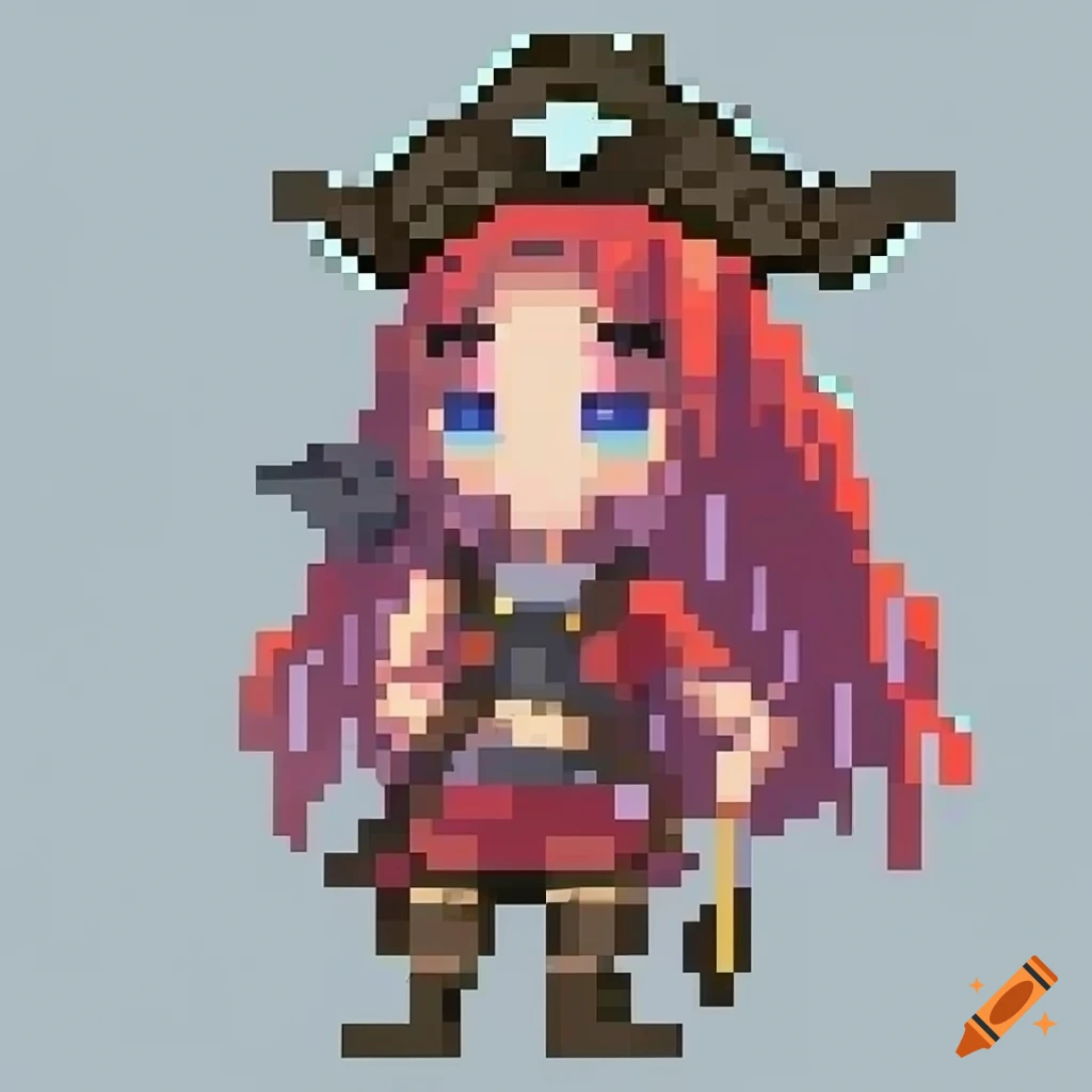 Pixel pirate anime girl artwork on Craiyon
