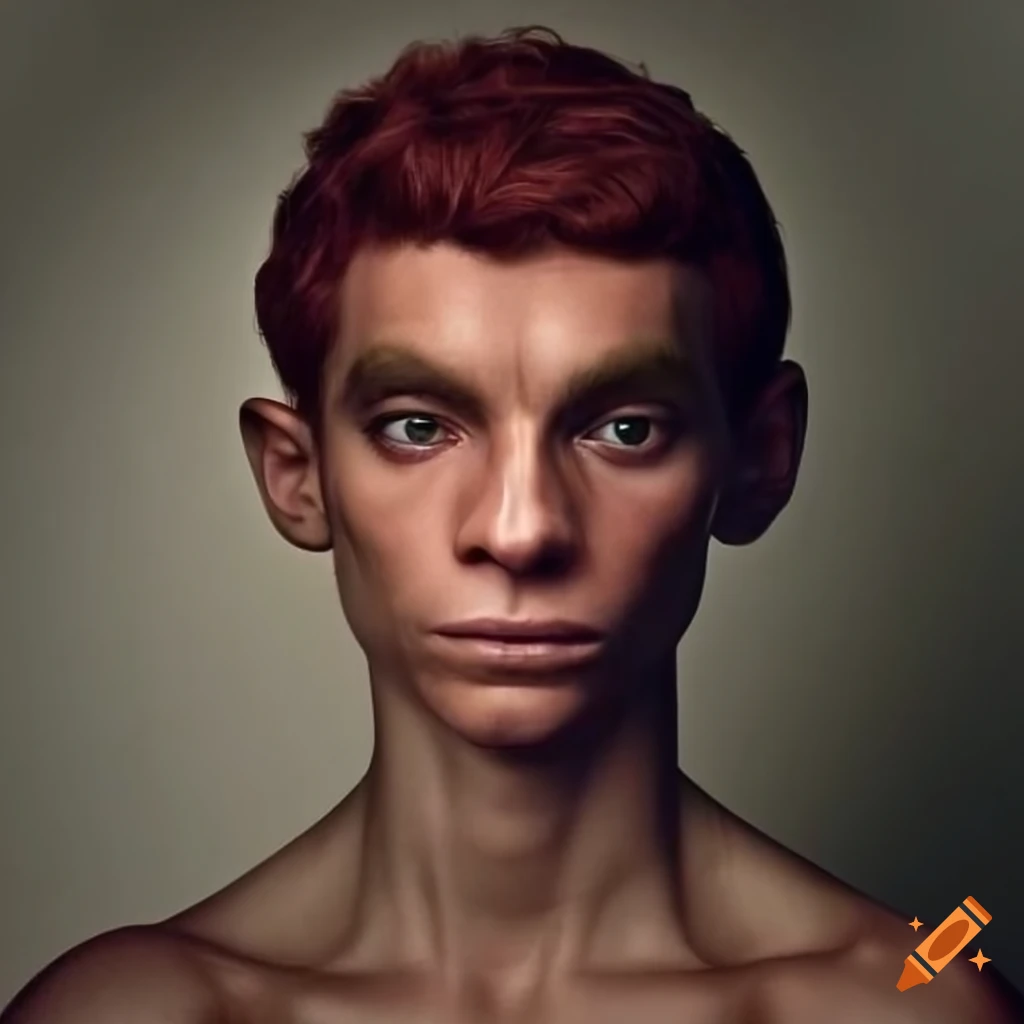 Alien humanoid with pointed ears, maroon hair, and brown skin on Craiyon
