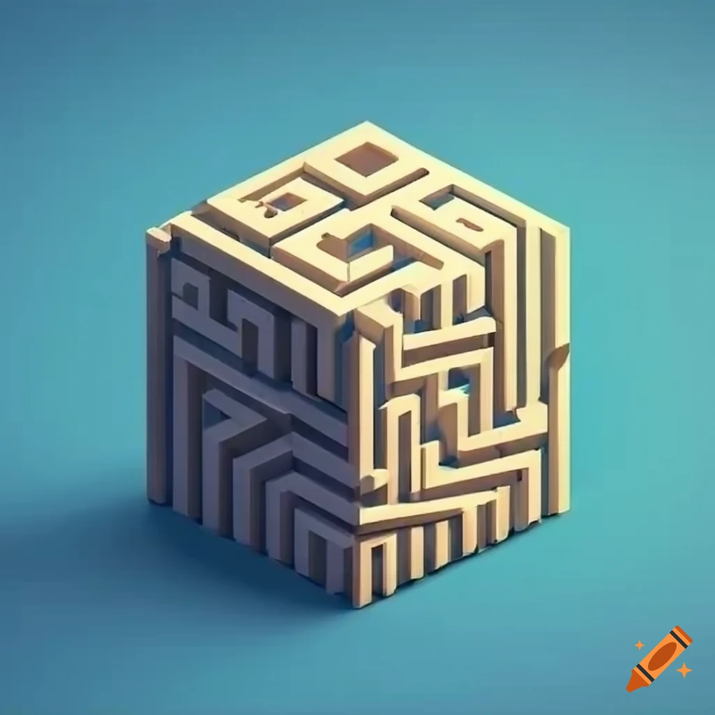 Isometric cube maze with carved out paths on Craiyon