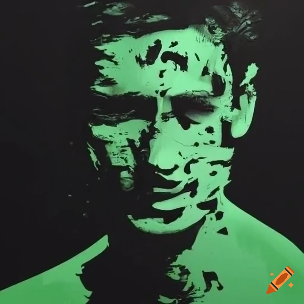 Man with mint green spatter on his face against a black background on ...