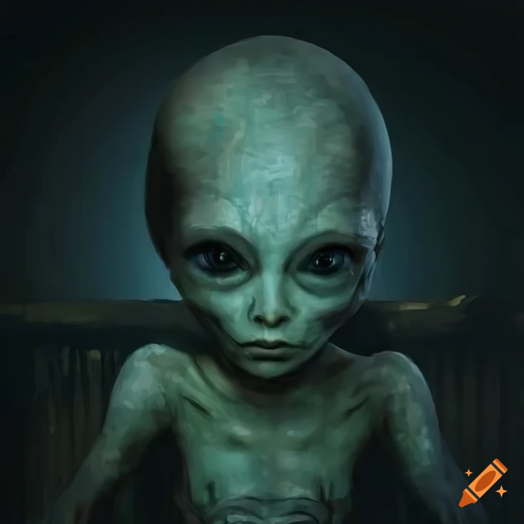 Cityscape background with a realistic alien woman and her alien ...