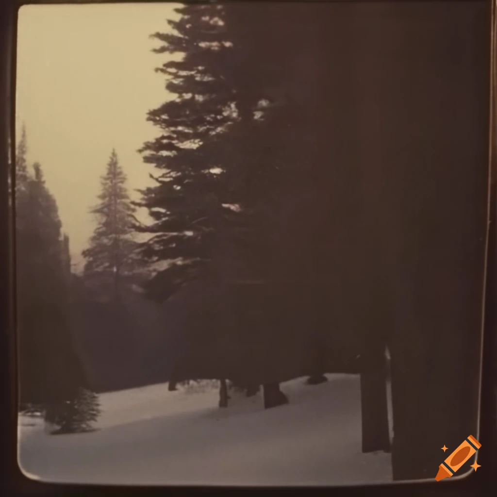 Vintage winter photo captured on a 1970s polaroid on Craiyon
