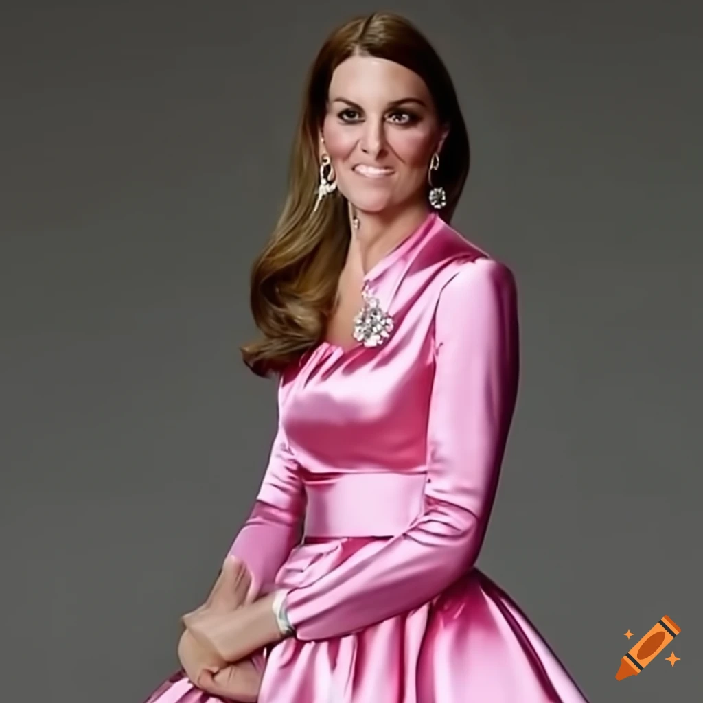 Princess kate in pink satin blouse and skirt on Craiyon