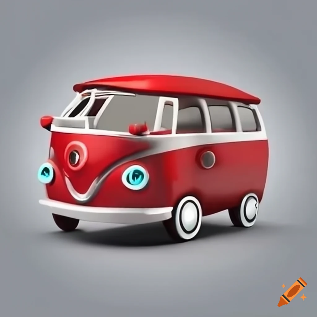 Friendly robot made of a red combi car in a cartoon style on Craiyon