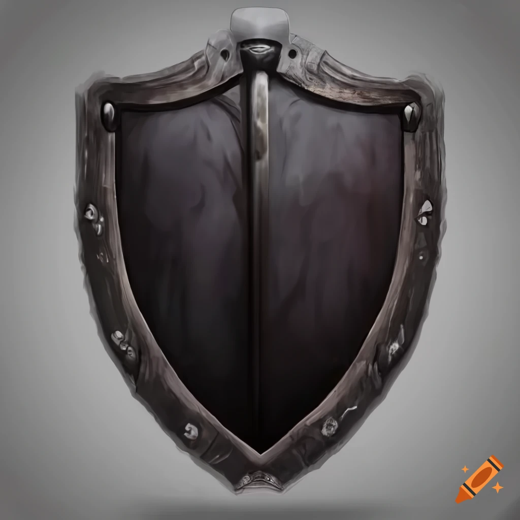 Icon of sword attacking shield in a dark setting on Craiyon