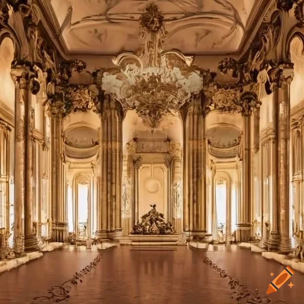 Elegant marble ballroom with greek columns and romantic ambiance on Craiyon