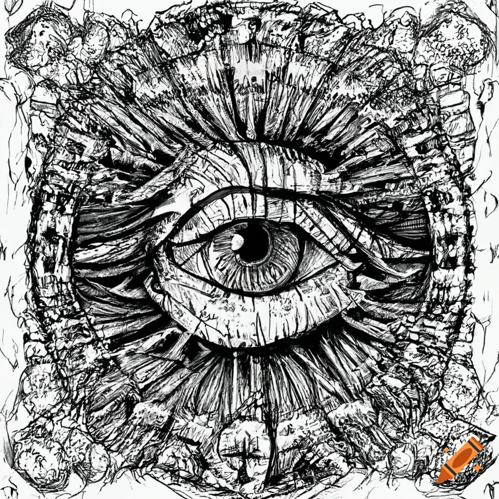 Detailed sketch of an eye in heavy metal fanzine style on Craiyon