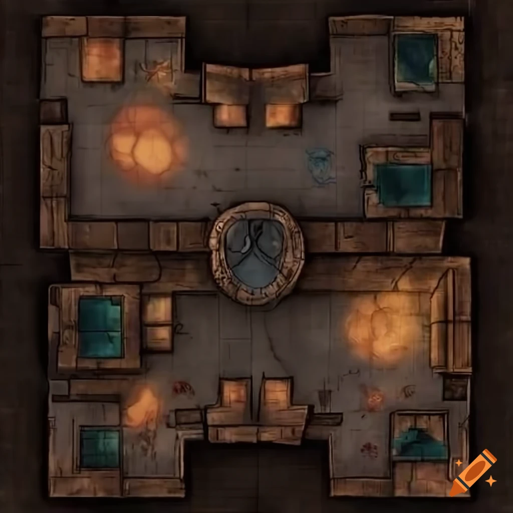 Detailed dnd battle map of a mysterious private office on Craiyon