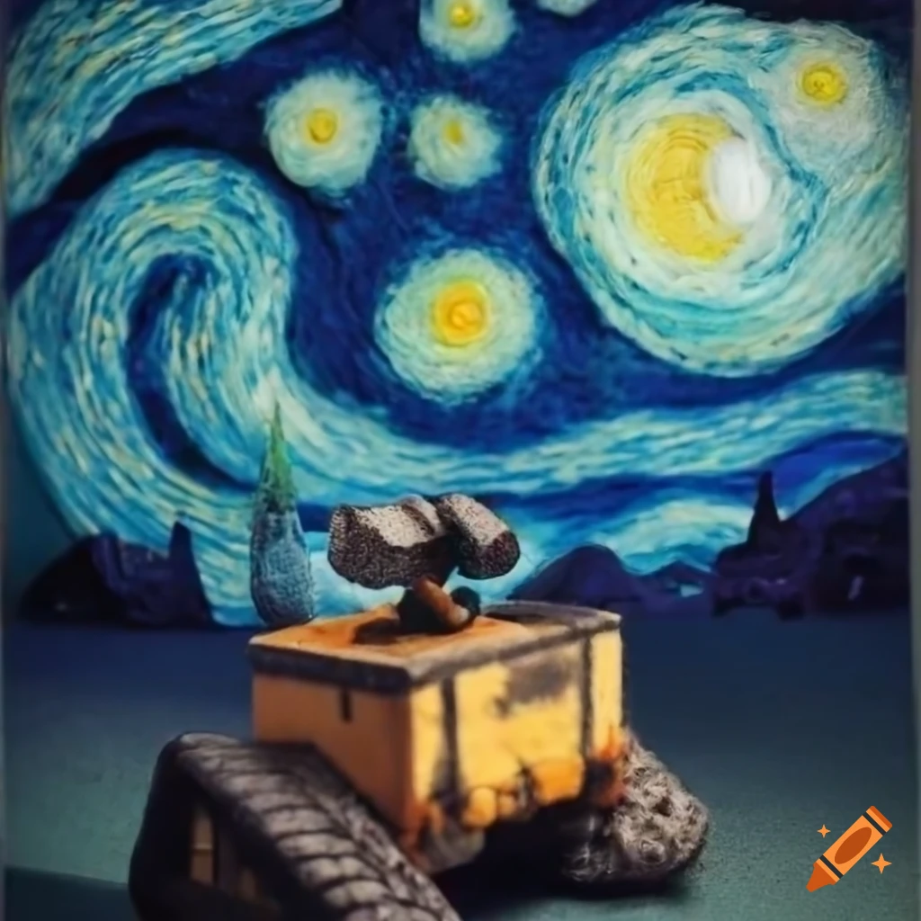 Needle felt Wall-E under the starry night in Tim Burton style on Craiyon