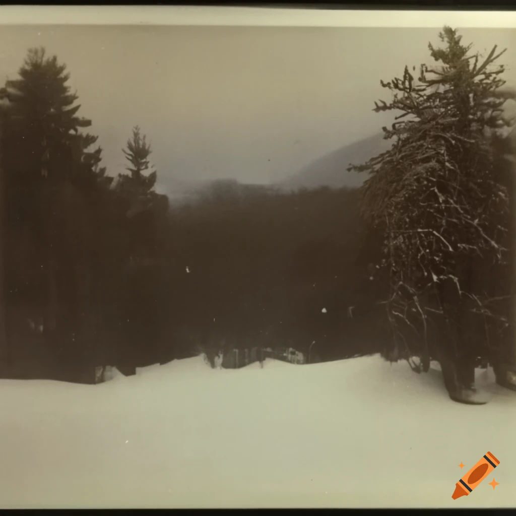Autochrome photo of snowy evening with hills and forest in ...