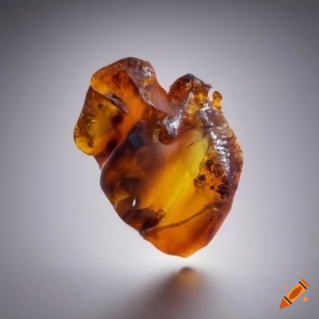 Rough amber in the shape of a human heart on Craiyon