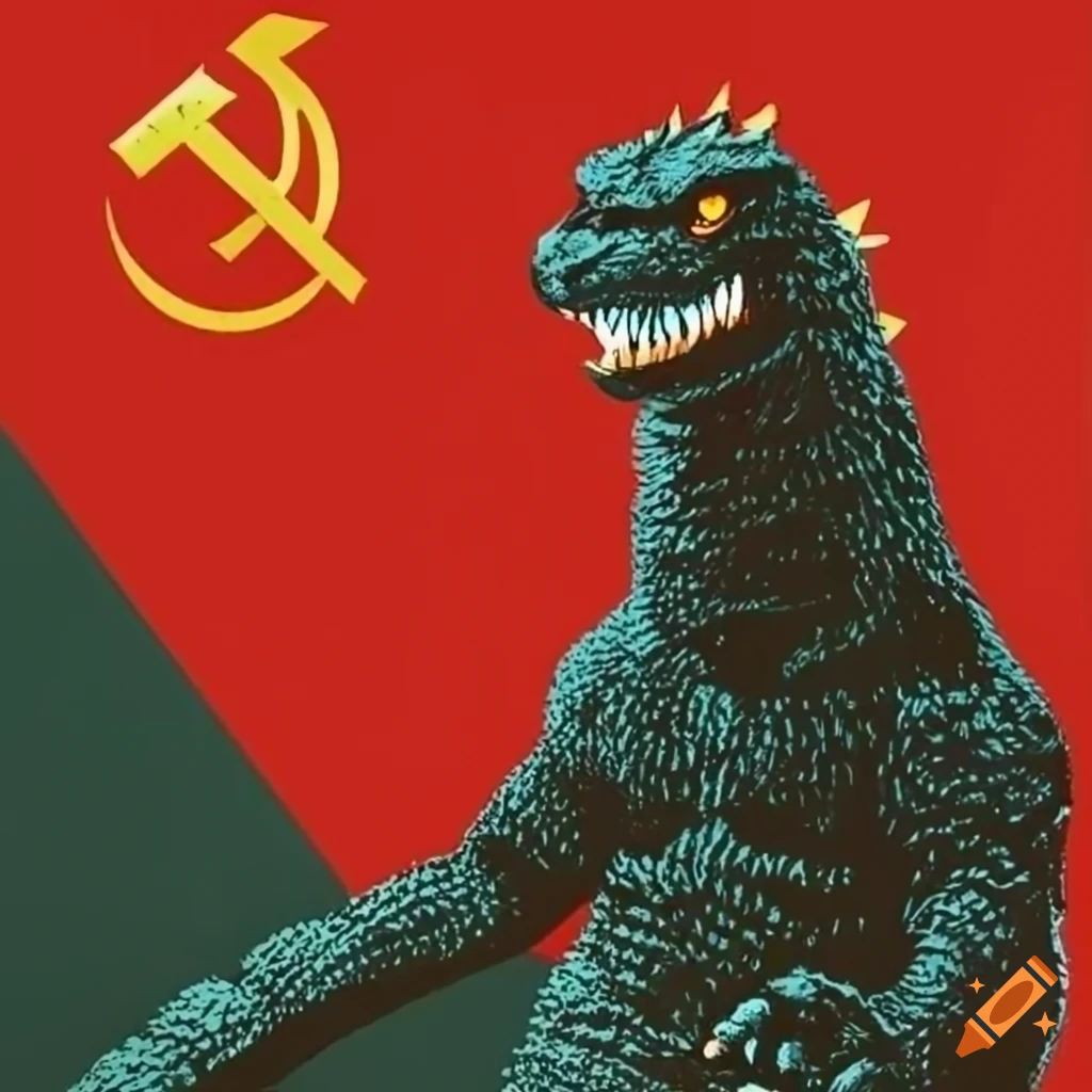 Godzilla in soviet propaganda style on Craiyon