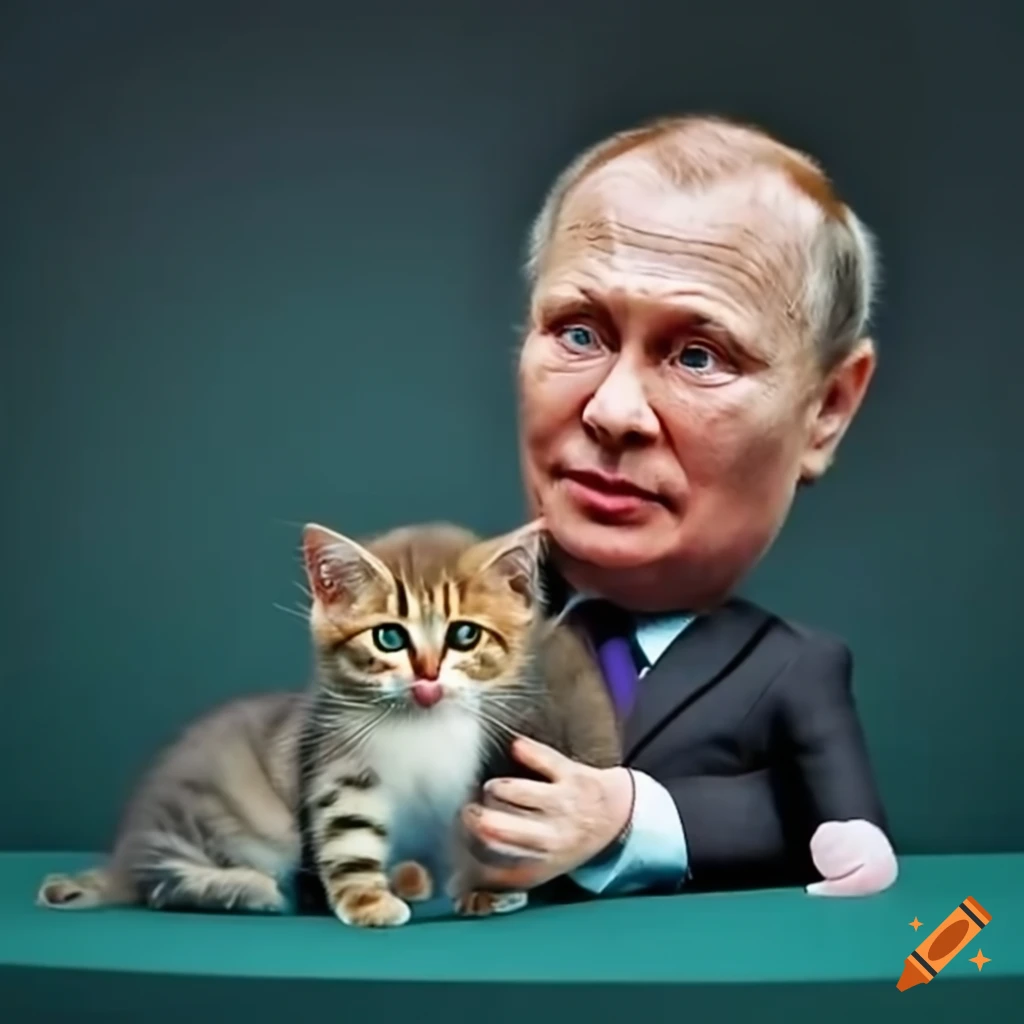 Russian president playing with friendly kittens on Craiyon