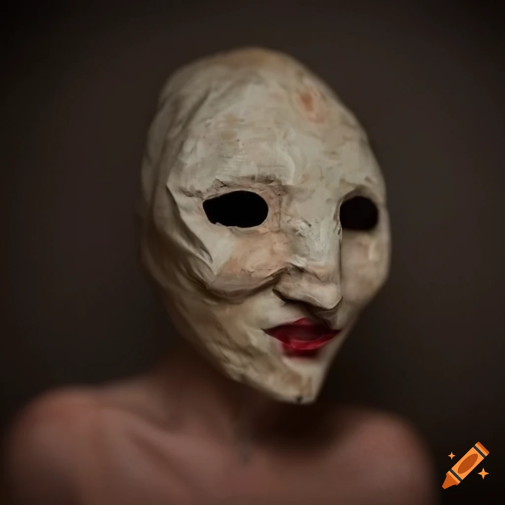 Creepy paper mache mask on Craiyon