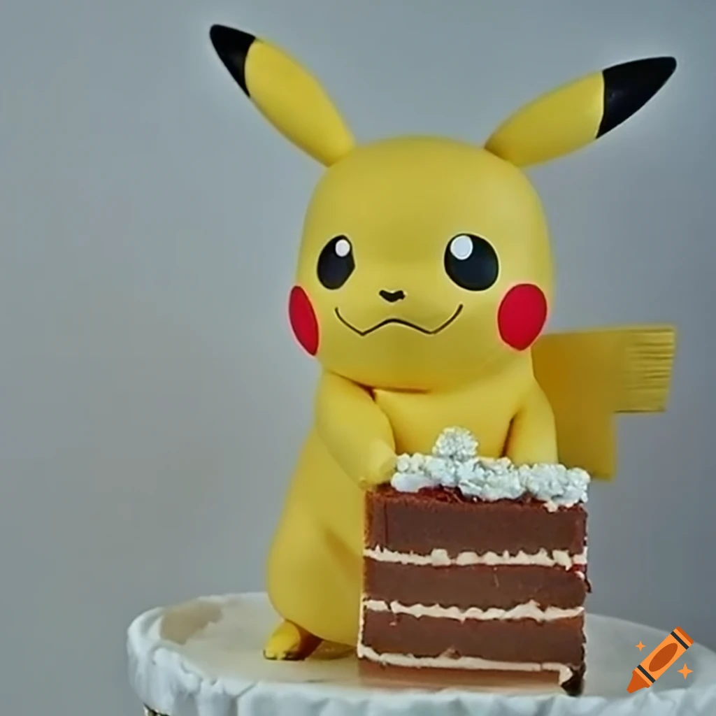 Pikachu holding a cake in hyper-detailed analog photography on Craiyon