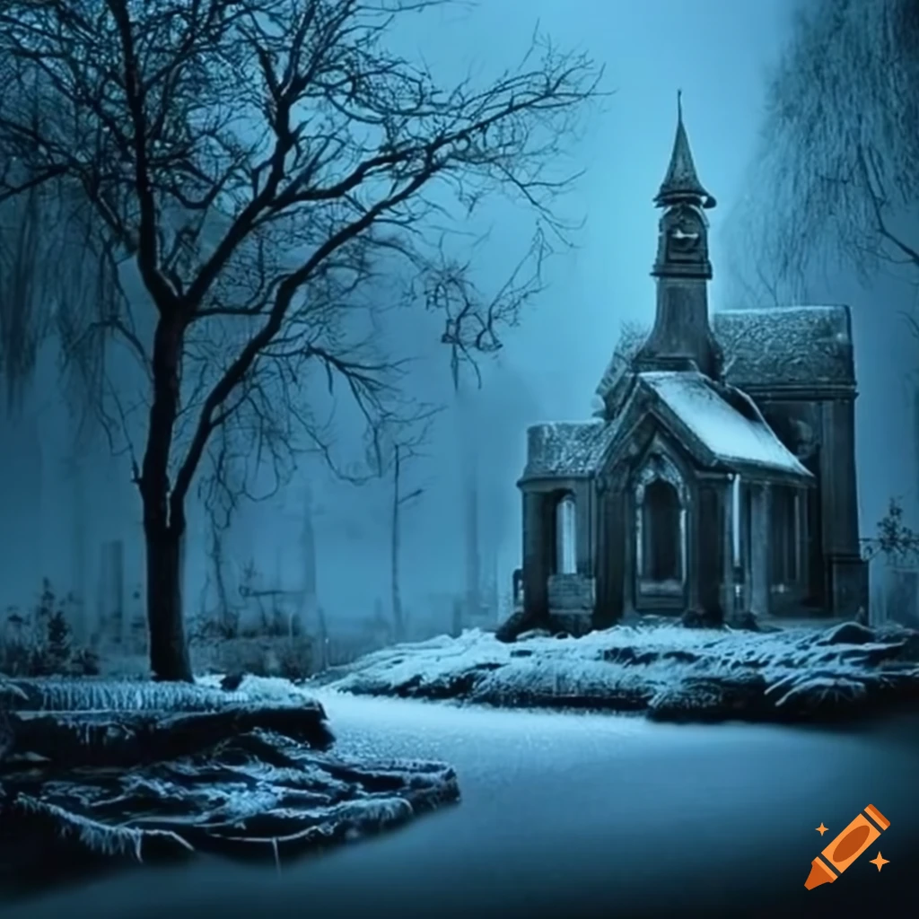 Frozen graveyard scene on Craiyon