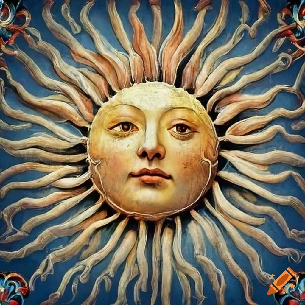 Medieval style painting of detailed sun with light beams on Craiyon