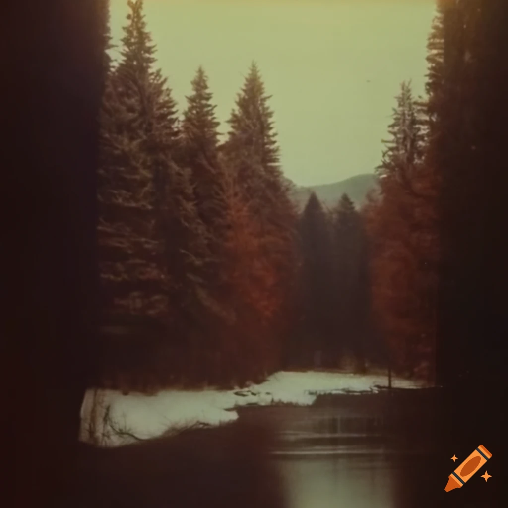 Vintage winter scene captured on a 1970s polaroid on Craiyon