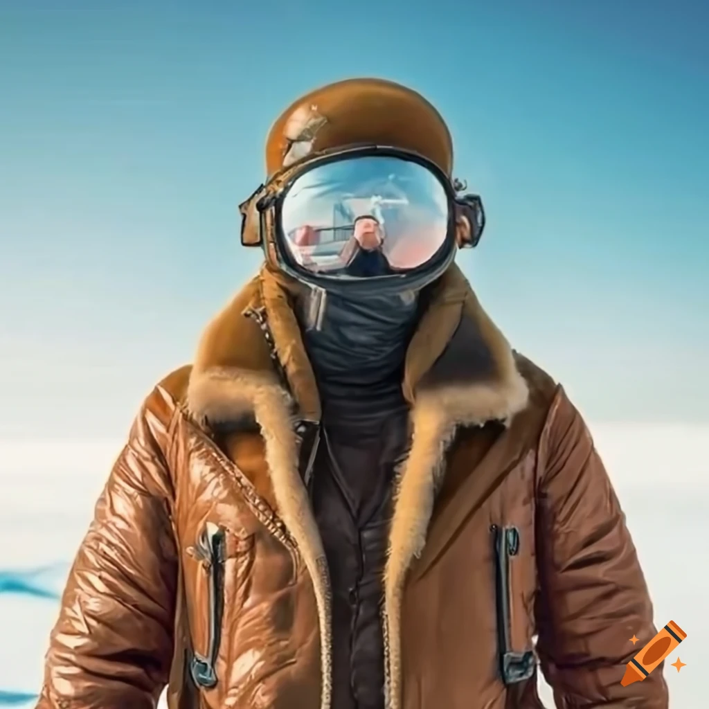 Open cockpit airmail pilot in winter scene standing in front of biplane ...