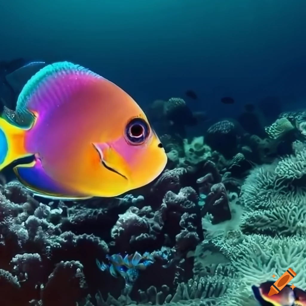 Group of exotic fish in hyper-sharp underwater micro photography on Craiyon