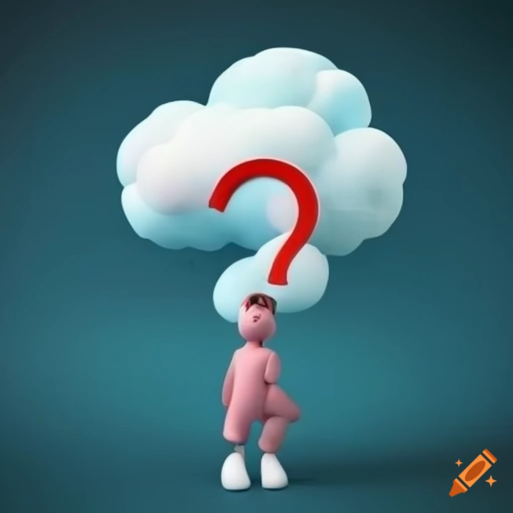 Animated figure posing with a question mark cloud bubble on Craiyon