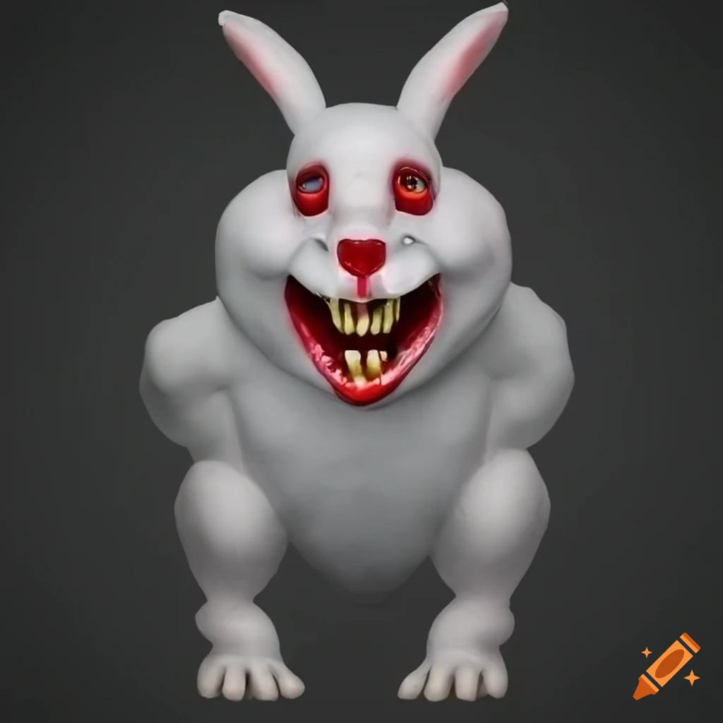 Creepy humanoid bunny with big teeth and unsettling grin on Craiyon